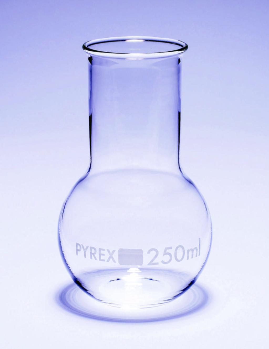 Flakóny, vriace, s plochým dnom, so širokým hrdlom, Pyrex® | Hermeslab.sk